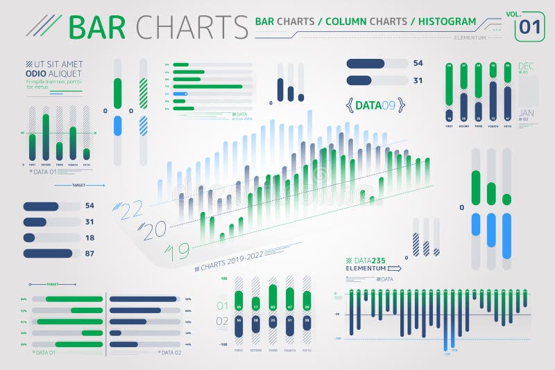 Bar Charts, Column Charts and Histograms Infographic Elements Stock ...