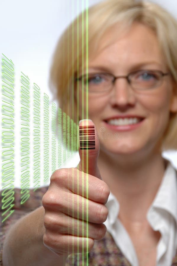 Bar Code Imprinted on Thumb Stock Image - Image of business, industry ...