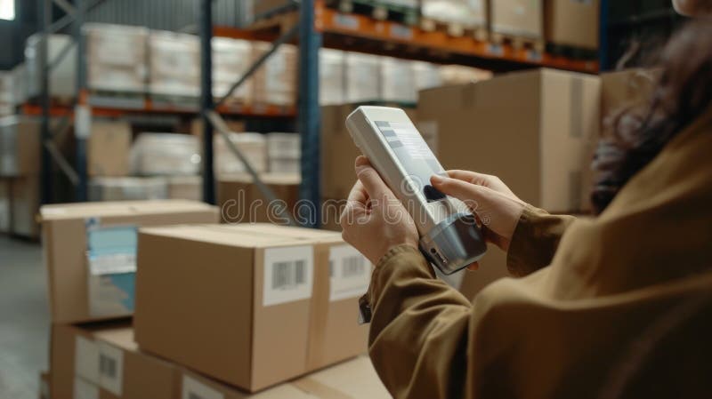 Bar Code Scanner on Speed Blur Conveyor Belt with Copy Space. Computer ...