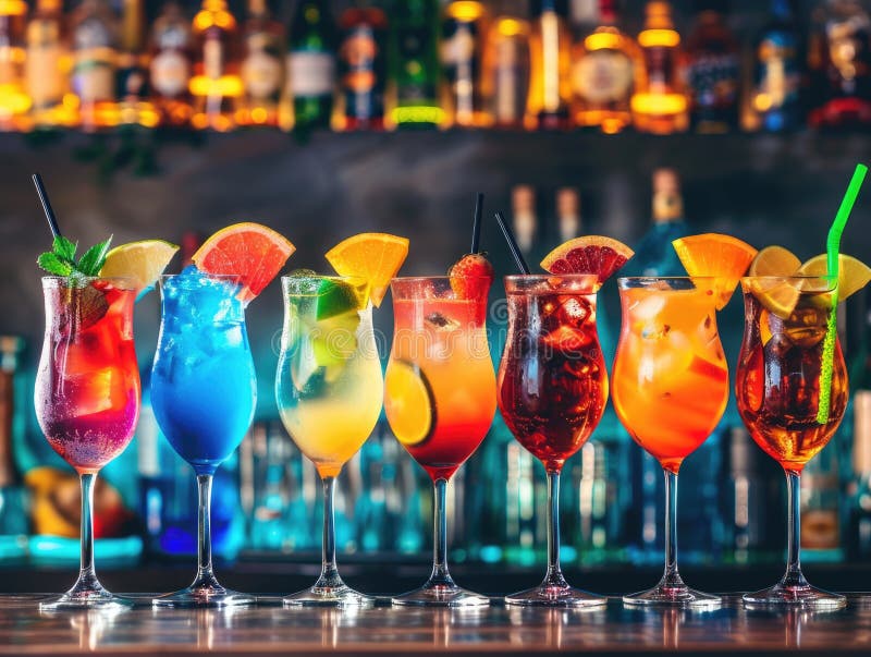 Bar with Colorful Cocktails Stock Photo - Image of entertainment ...
