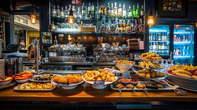 Bar Counter with Appetizers and Drinks Stock Illustration ...