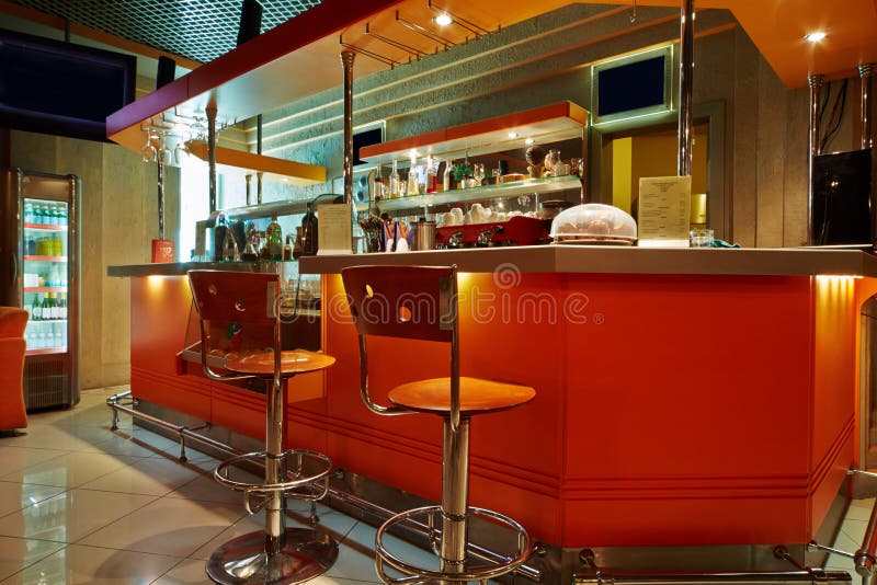Bar Counter and Barstools in Empty Cafe-bar Stock Image - Image of ...
