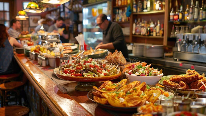 Bar Counter Buffet with Various Appetizers Stock Illustration ...