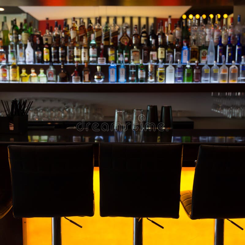 Table Top Wooden Counter with Bar Blurred Background Stock Image ...