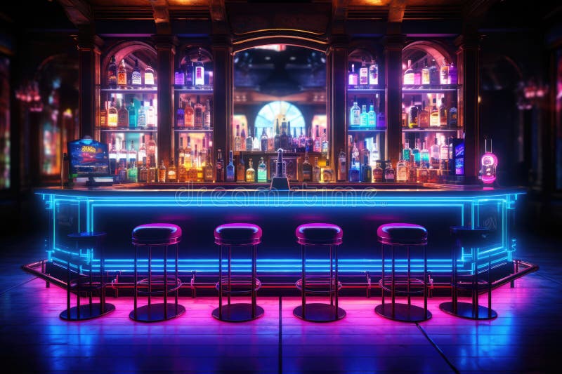 Bar Counter in Colored Lights in a Nightclub Stock Photo - Image of ...