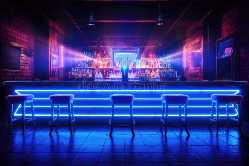 Bar Counter in Colored Lights in a Nightclub Stock Photo - Image of ...