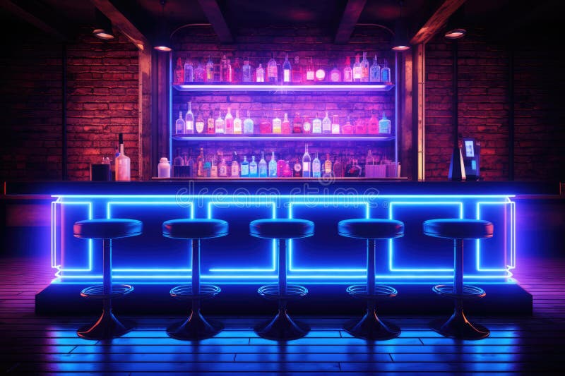 Bar Counter in Colored Lights in a Nightclub Stock Photo - Image of ...