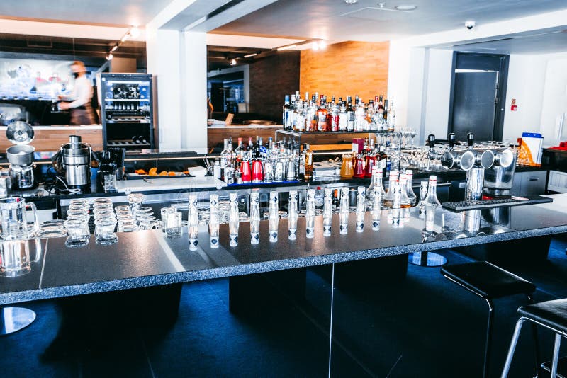 Bar Counter in Cozy Restaurant Editorial Stock Image - Image of counter ...