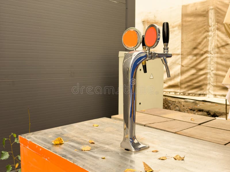 Bar Counter with Draft Beer Taps in Open-air Cafe Stock Image - Image ...