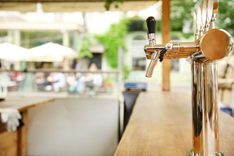 Bar Counter with Beer Taps in Open-air Cafe Stock Image - Image of ...