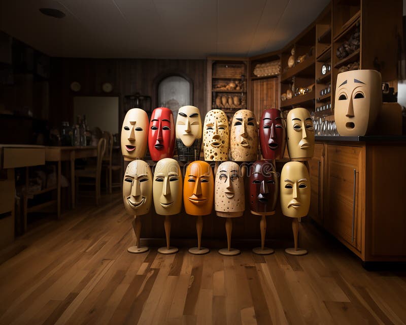 Bar Counter with Human Masks Stock Illustration - Illustration of ...