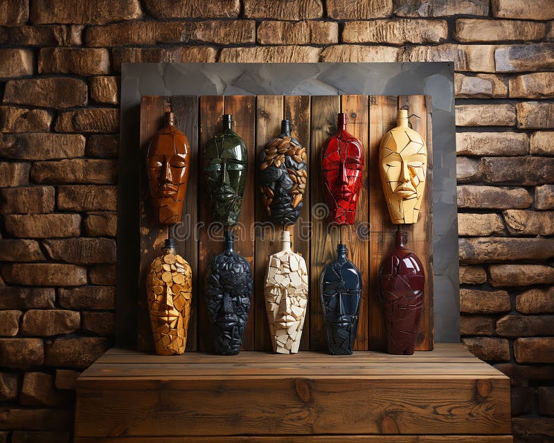 Bar Counter with Human Masks Stock Illustration - Illustration of ...