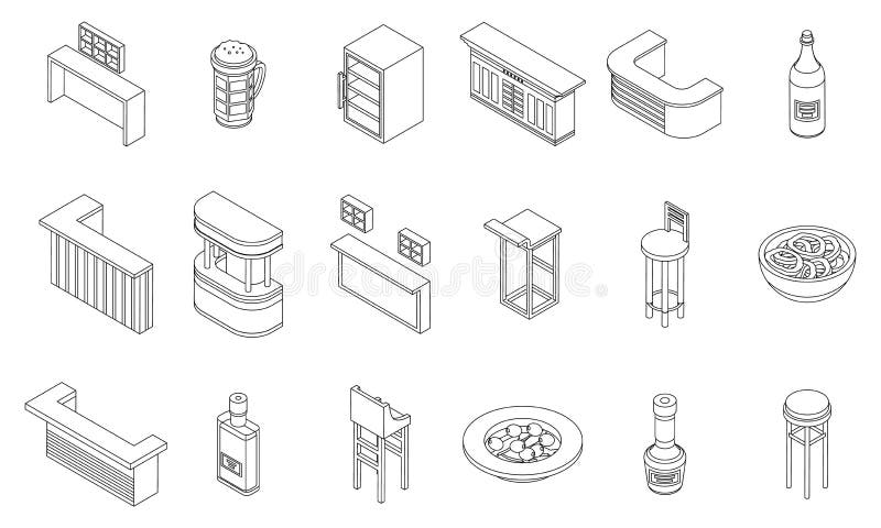 Bar Counter Icons Set Vector Outline Stock Illustration - Illustration ...