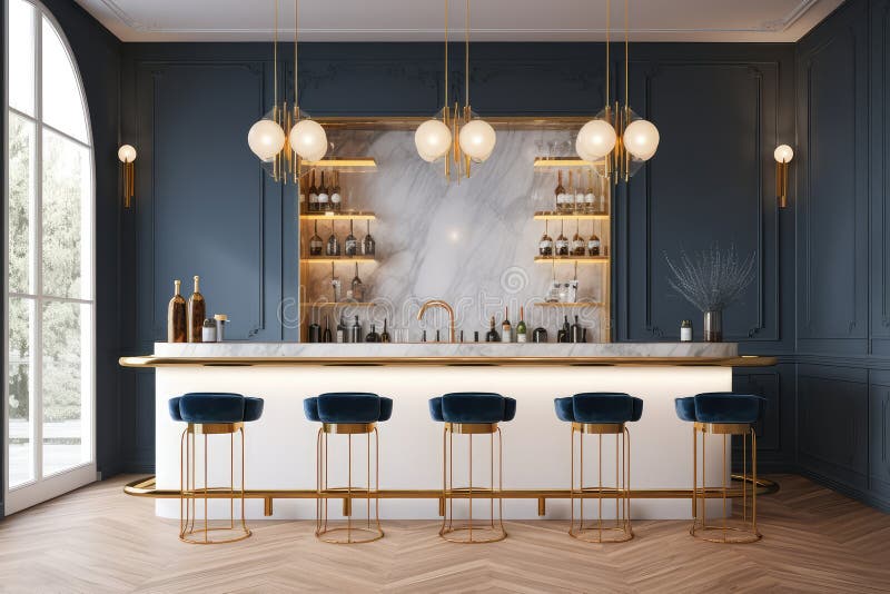 A Bar Counter in a Modern Home Kitchen Interior with Granite ...