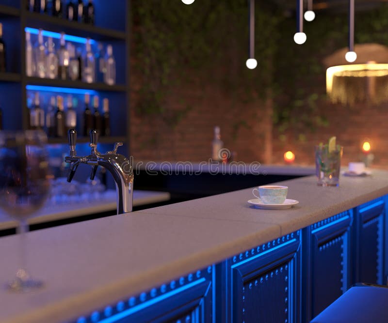 Bar Counter in a Nightclub, Interior Visualization Stock Illustration ...