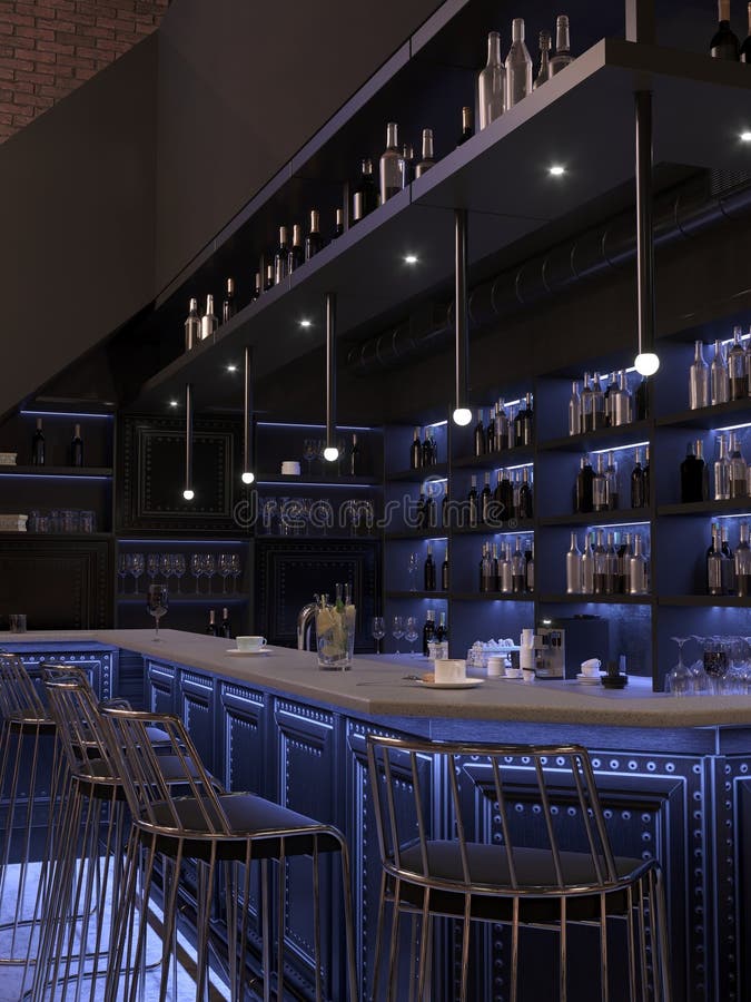 Bar Counter in a Nightclub, Interior Visualization Stock Illustration ...