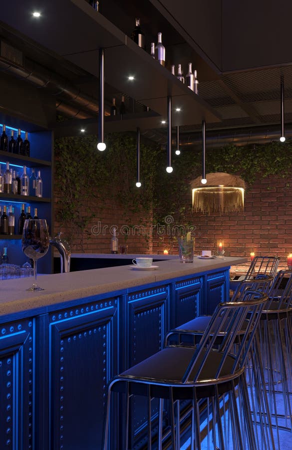 Bar Counter in a Nightclub, Interior Visualization Stock Illustration ...