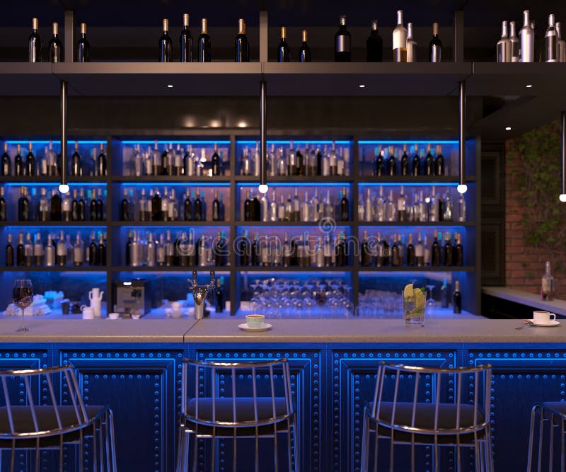 Bar Counter in a Nightclub, Interior Visualization Stock Illustration ...