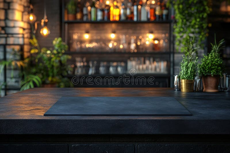 A Bar with a Counter and a Potted Plant Stock Photo - Image of vintage ...