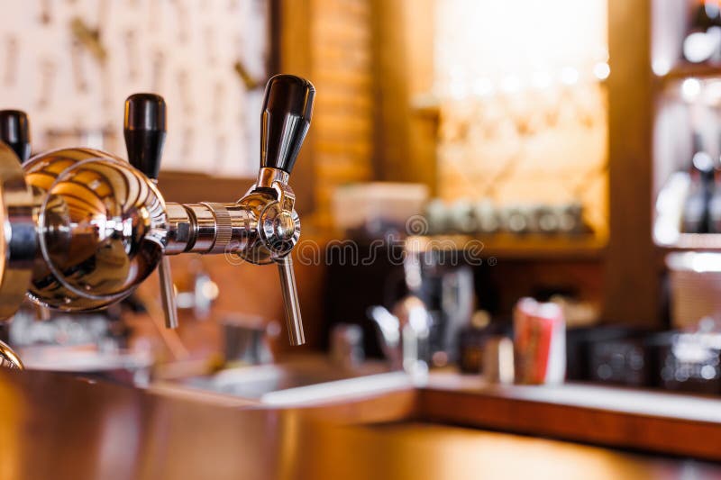 Bar Counter for Pouring Beer, Side View Stock Image - Image of draft ...