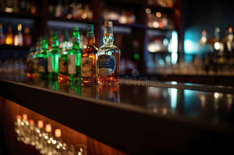 Bar Counter in the Restaurant Bar is Out of Focus with Illumination and ...