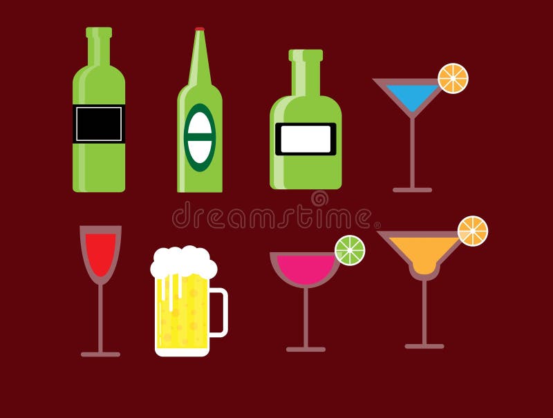 Bar Drinks Set Flat Style stock vector. Illustration of concept - 350904114