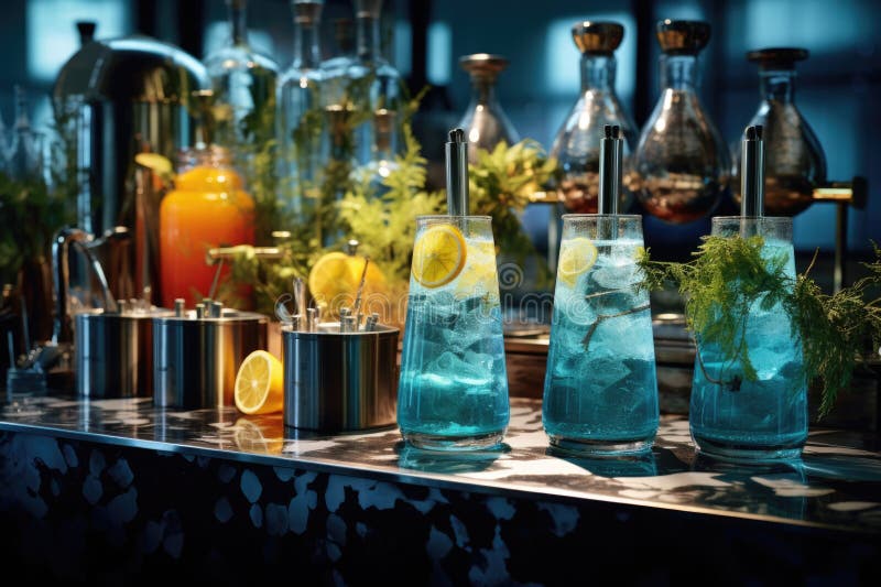 A Bar Filled with Various Drinks and Glasses Stock Photo - Image of ...