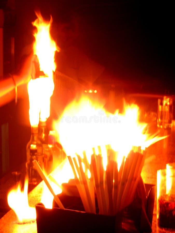 Fire in the bar stock image. Image of colourful, bartender - 1683673