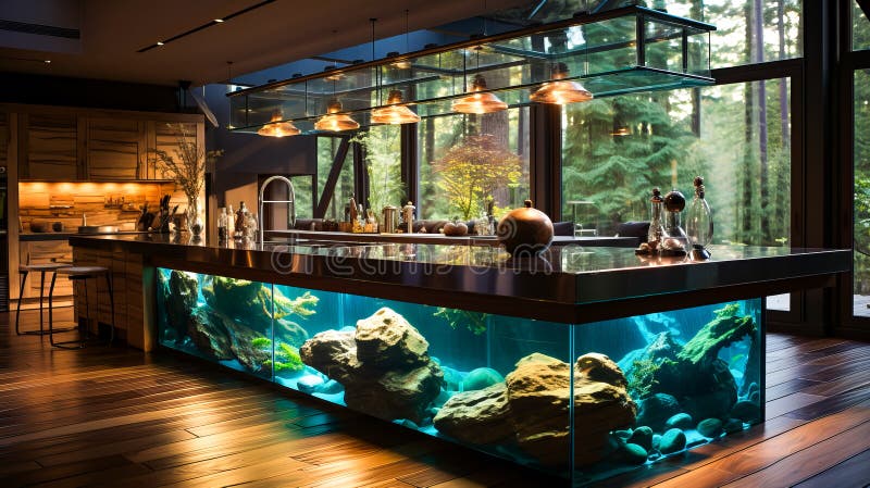 Bar with Fish Tank in the Middle of it. Generative AI Stock ...
