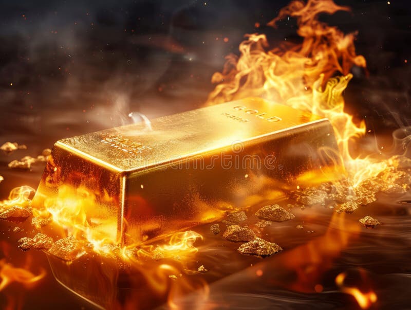A bar of gold in the fire stock image. Image of finance - 319569875