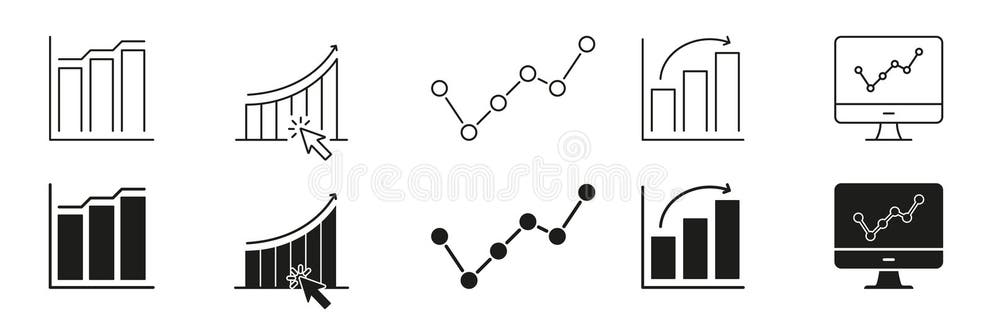 Bar Graph Analytics Icon Set. Data Visualization, Performance Tracking, Business Growth Symbol ...