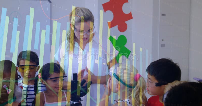 Bar Graph Animation Over Children and Teacher Using Microscope in ...