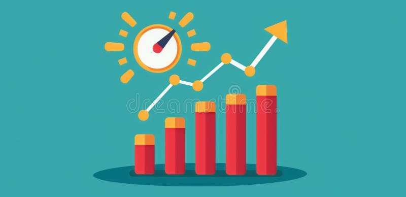 Bar Graph with an Arrow Indicating Business Progress and a Clock ...