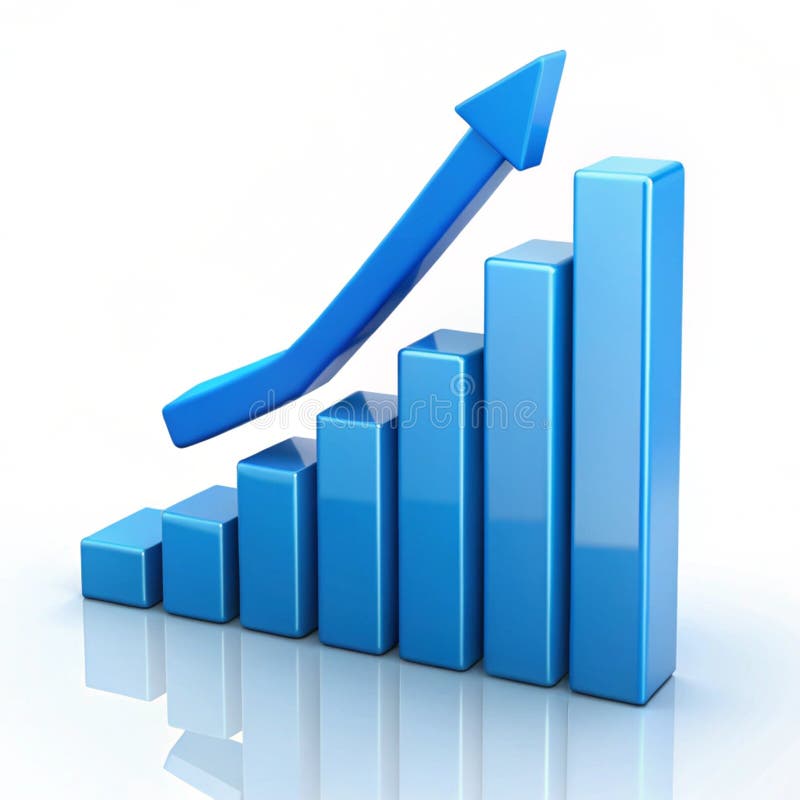 Bar Graph with Blue Arrow Pointing Down 3D Stock Illustration ...