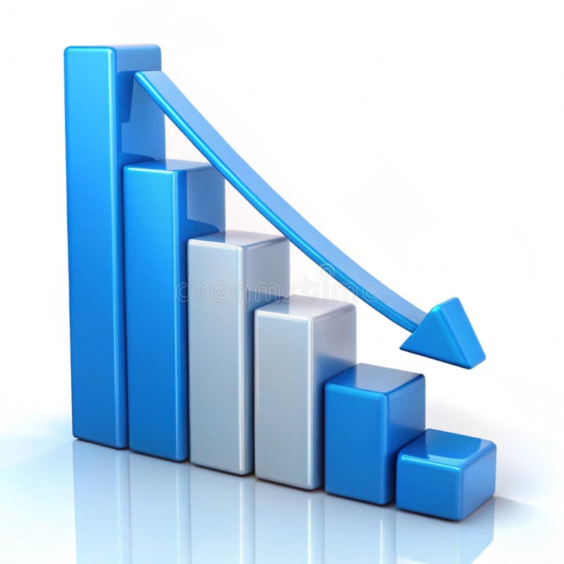 Bar Graph with Blue Arrow Pointing Down 3D Illustration Isolated on White Background Stock ...