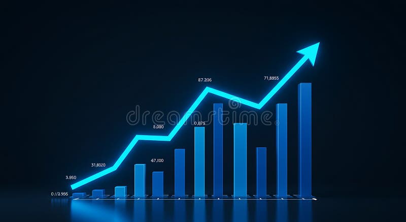 Bar Graph with a Blue Upward-trending Line Over Dark Background. Bars ...