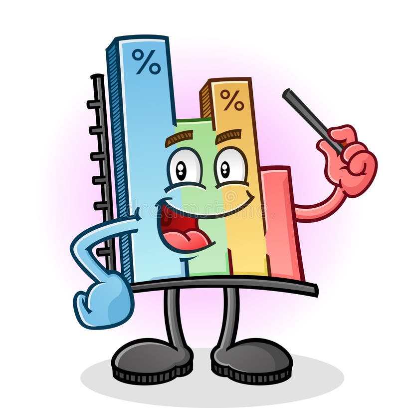 Bar Graph Cartoon Character with Pointer Stock Vector - Illustration of ...