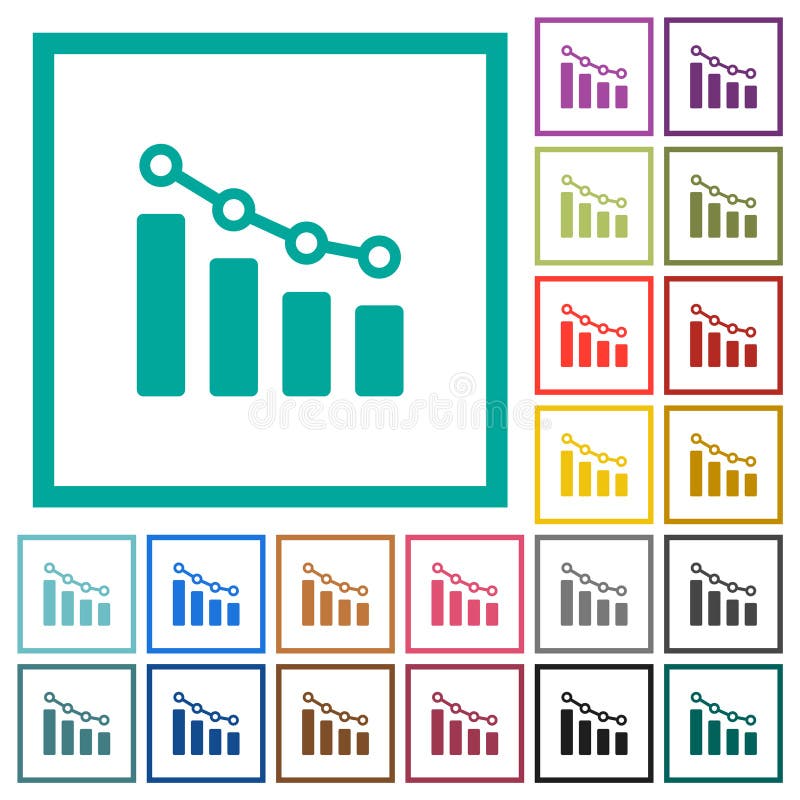 Bar Graph with Circles and Lines Round Flat Multi Colored Icons Stock ...