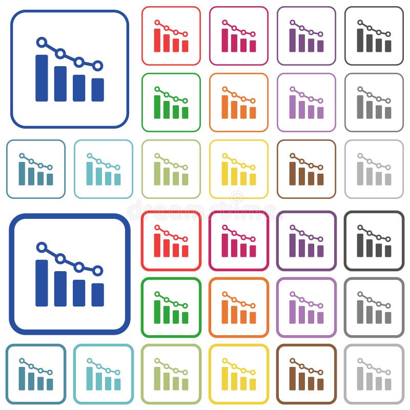 Bar Graph with Circles and Lines Outlined Flat Color Icons Stock Vector ...