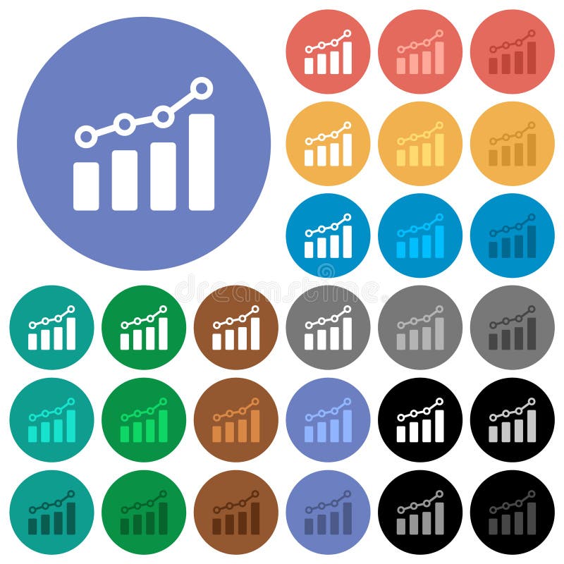 Bar Graph with Circles and Lines Round Flat Multi Colored Icons Stock ...