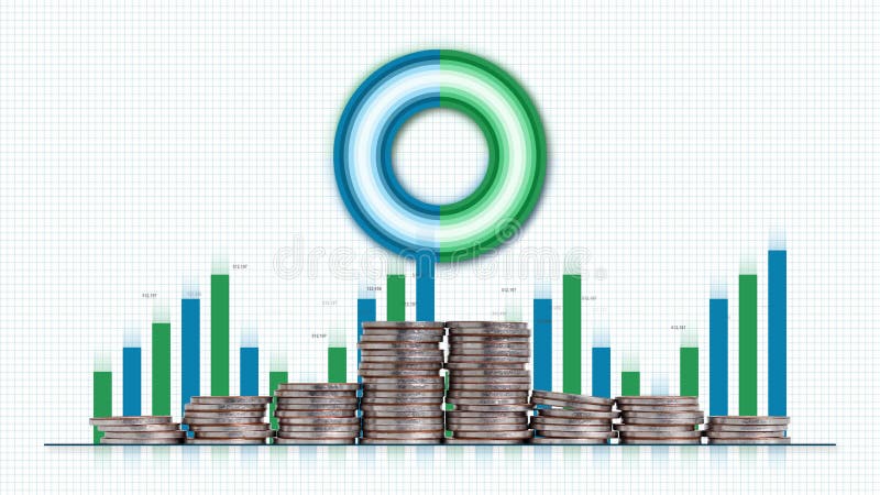 Bar Graph and Circular Graph with Pile of Coins. Stock Video - Video of ...