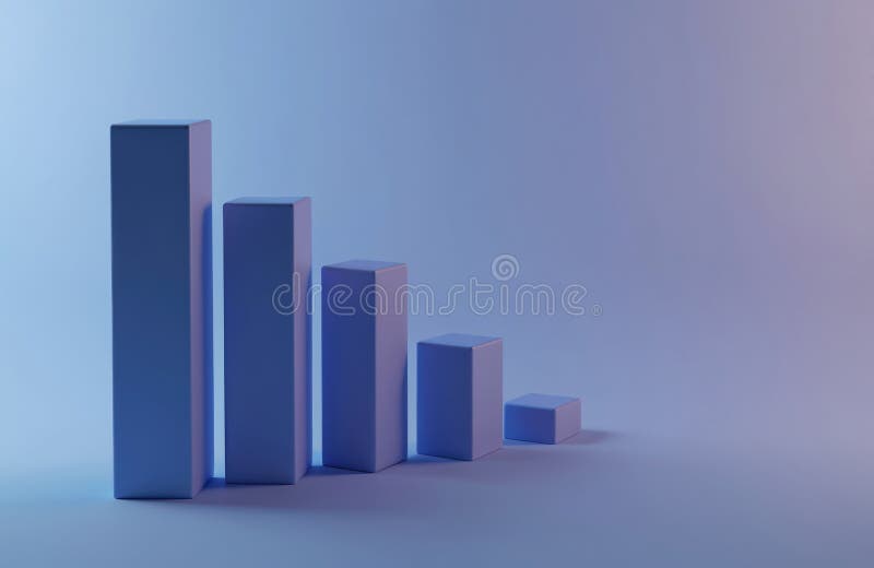 Bar Graph Descends on Blue Background 3d Render. Visualizes Negative ...