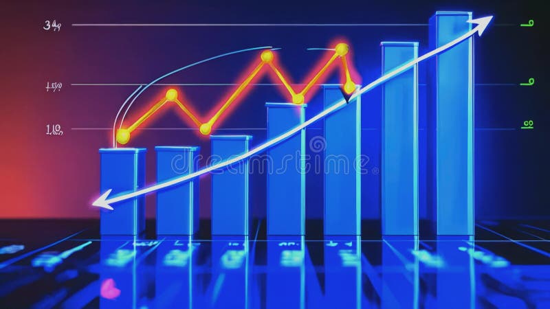 A Bar Graph with Five Increasing Bars Connected by a Dotted Line and an ...