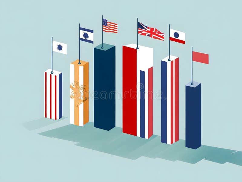 Bar Graph Illustrates GDP Growth and Decline, Marked by Country Flags ...