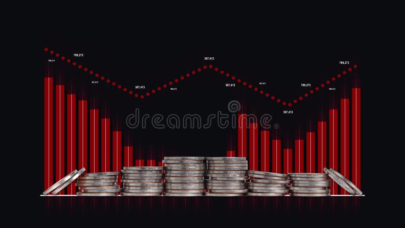 4k HUD Graph,Bar Graph Fall Down with Arrow,Business Digital Trend ...