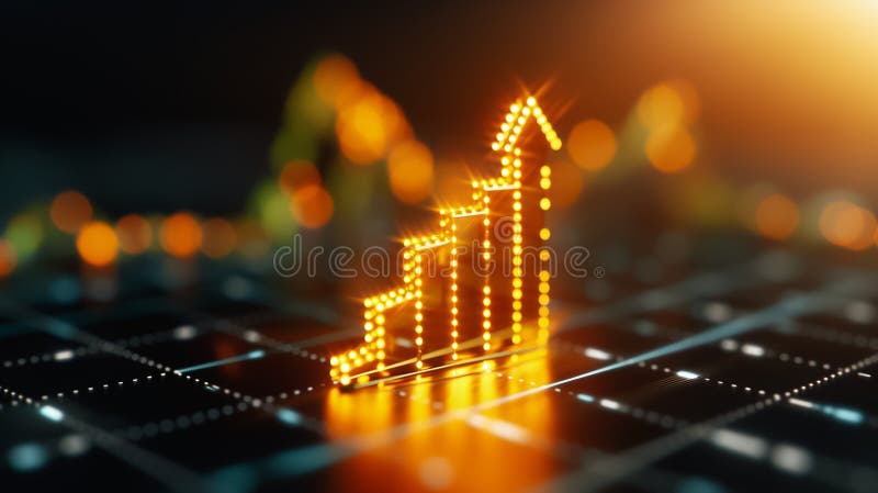A Bar Graph Made of Glowing Lights Illustrates Upward Trends in Data ...