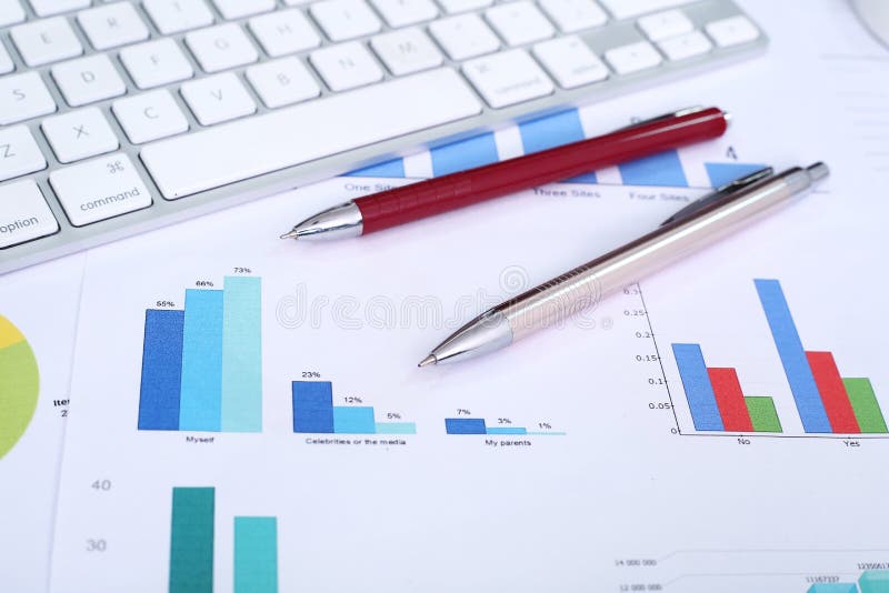 Bar Graph Paper, Two Pen and Keyboard Stock Image - Image of concept ...