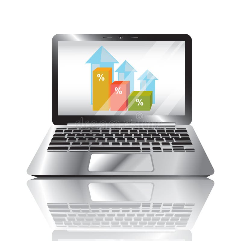 Laptop with Bar Graph. Vector Illustration Decorative Background Design ...