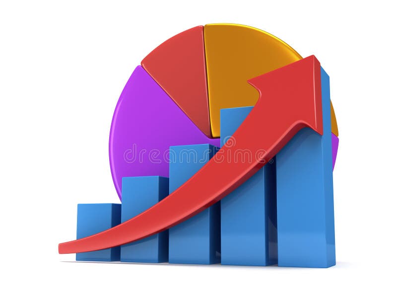 Bar Graph with Red Arrow and Pie Chart Stock Illustration ...