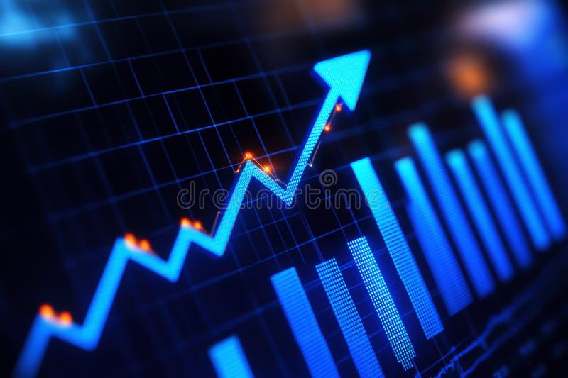 Bar Graph Rising Upward, an Arrow Pointing Upward with Glowing Lines ...